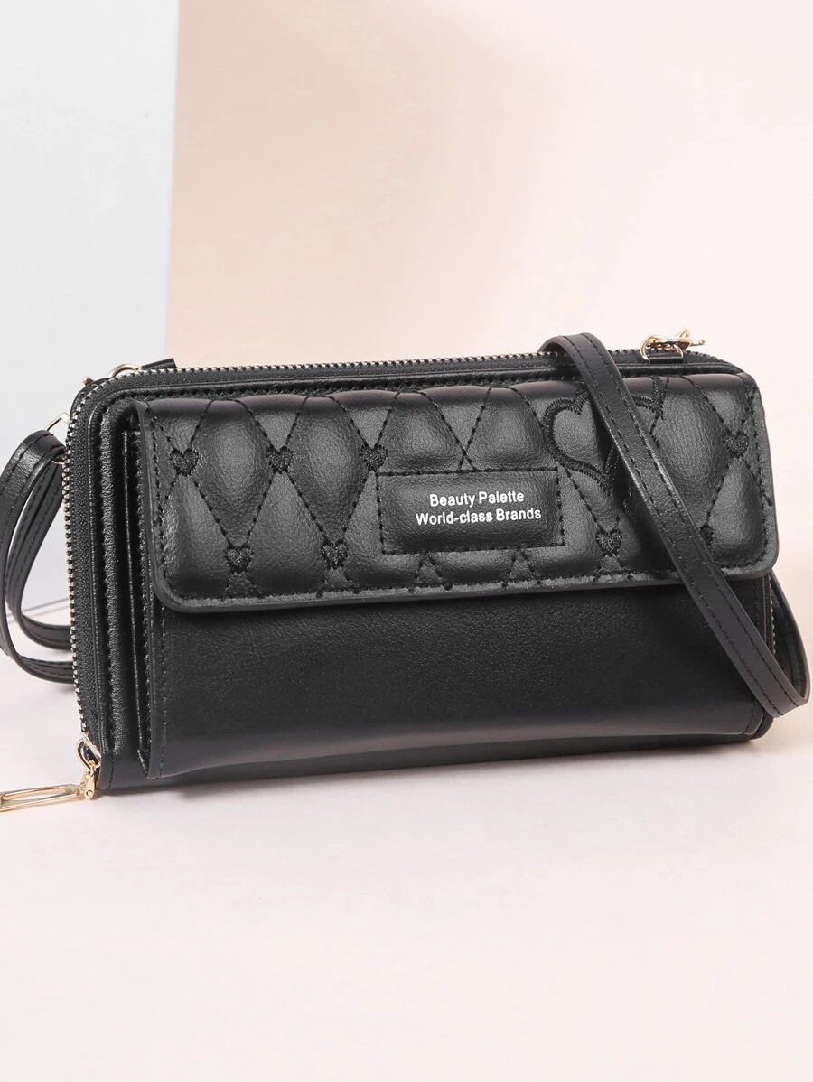 Quilted Pattern Letter Print Phone Wallet | SHEIN USA