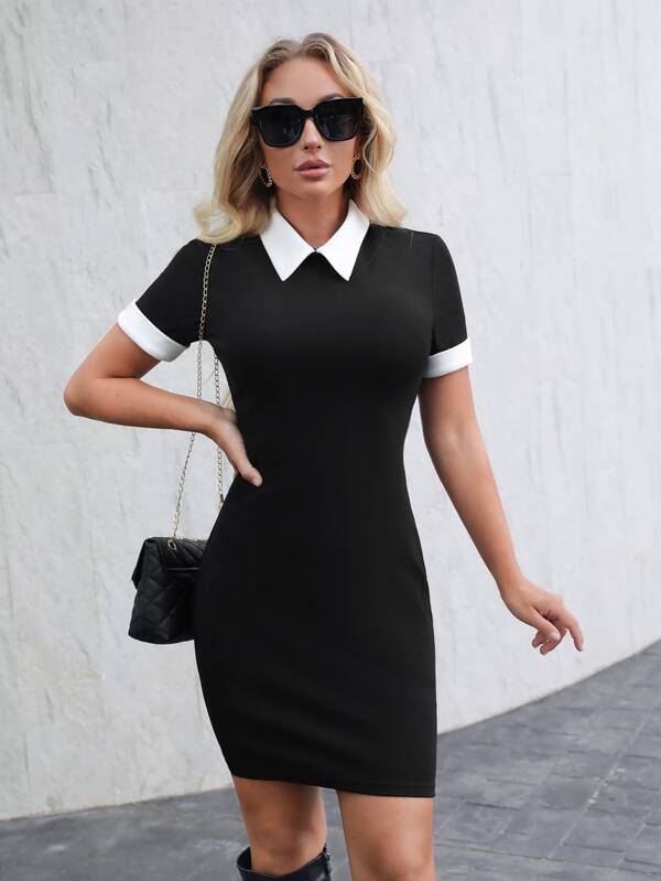 Shein Privé Contrast Collar Bodycon Dress Shein Usa