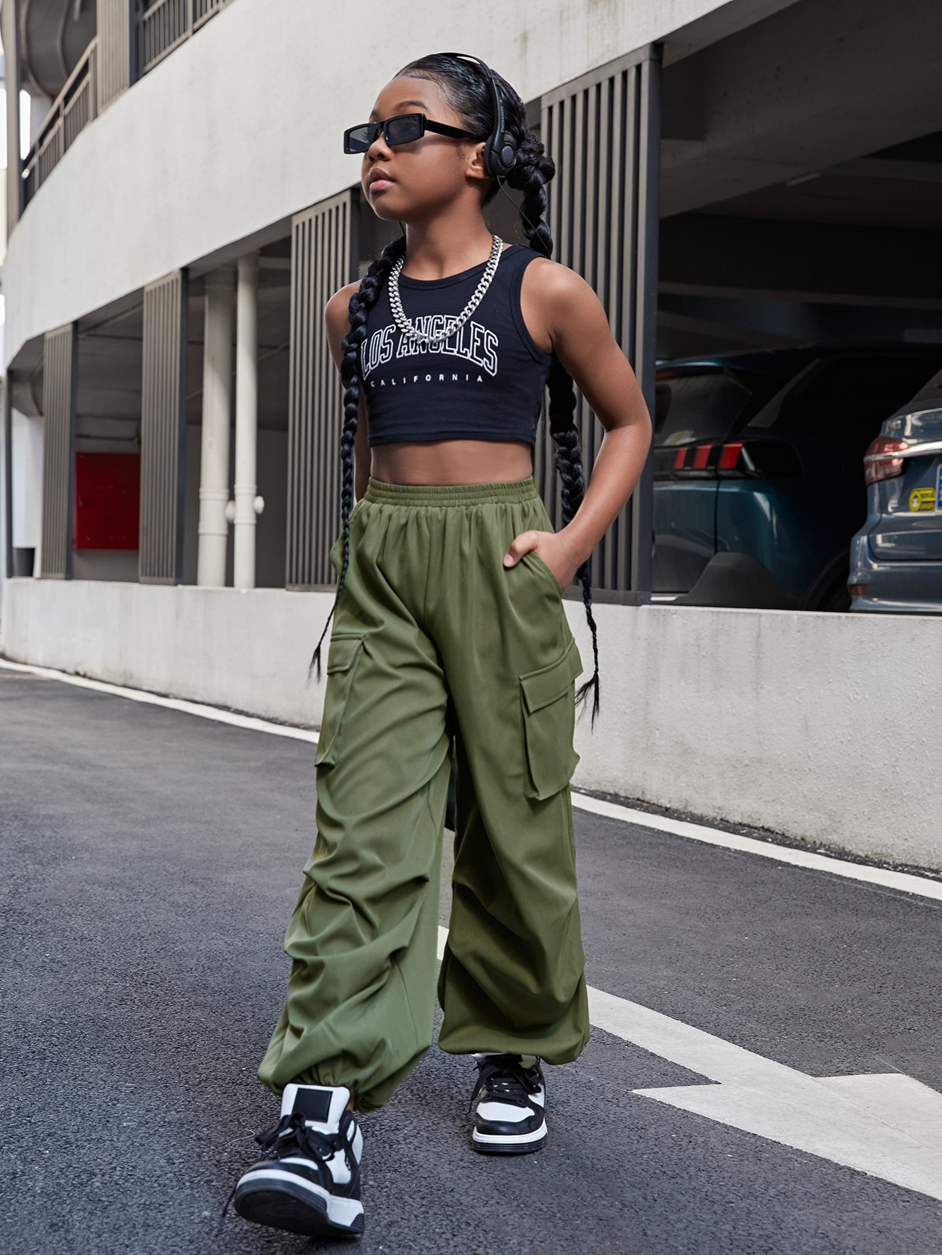 SHEIN Kids Cooltwn Tween meisje Casual Elastische taille Zak Effen ...