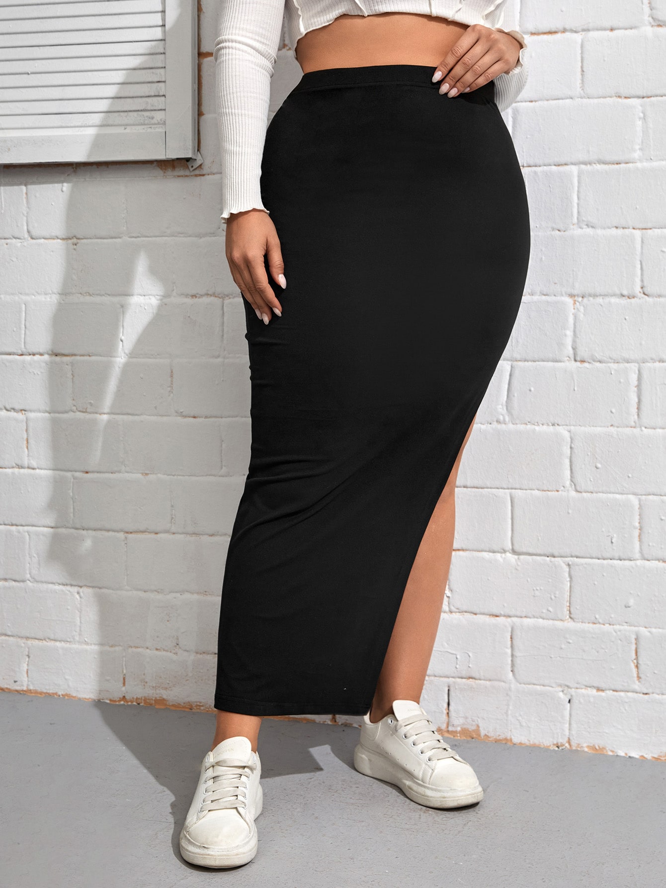 SHEIN Essnce Plus High Waist Split Thigh Skirt | SHEIN USA