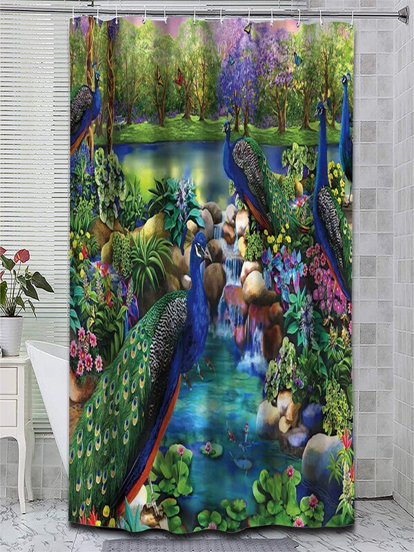 Peacock Pattern Shower Curtain | SHEIN USA