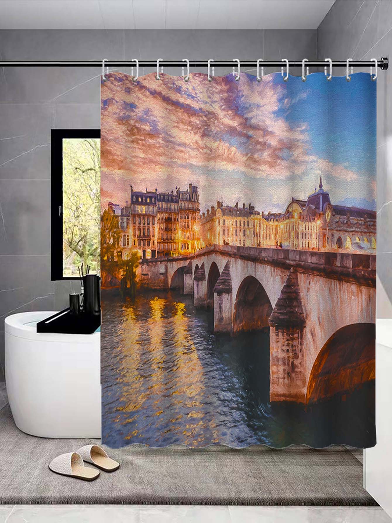 Building Pattern Shower Curtain | SHEIN USA