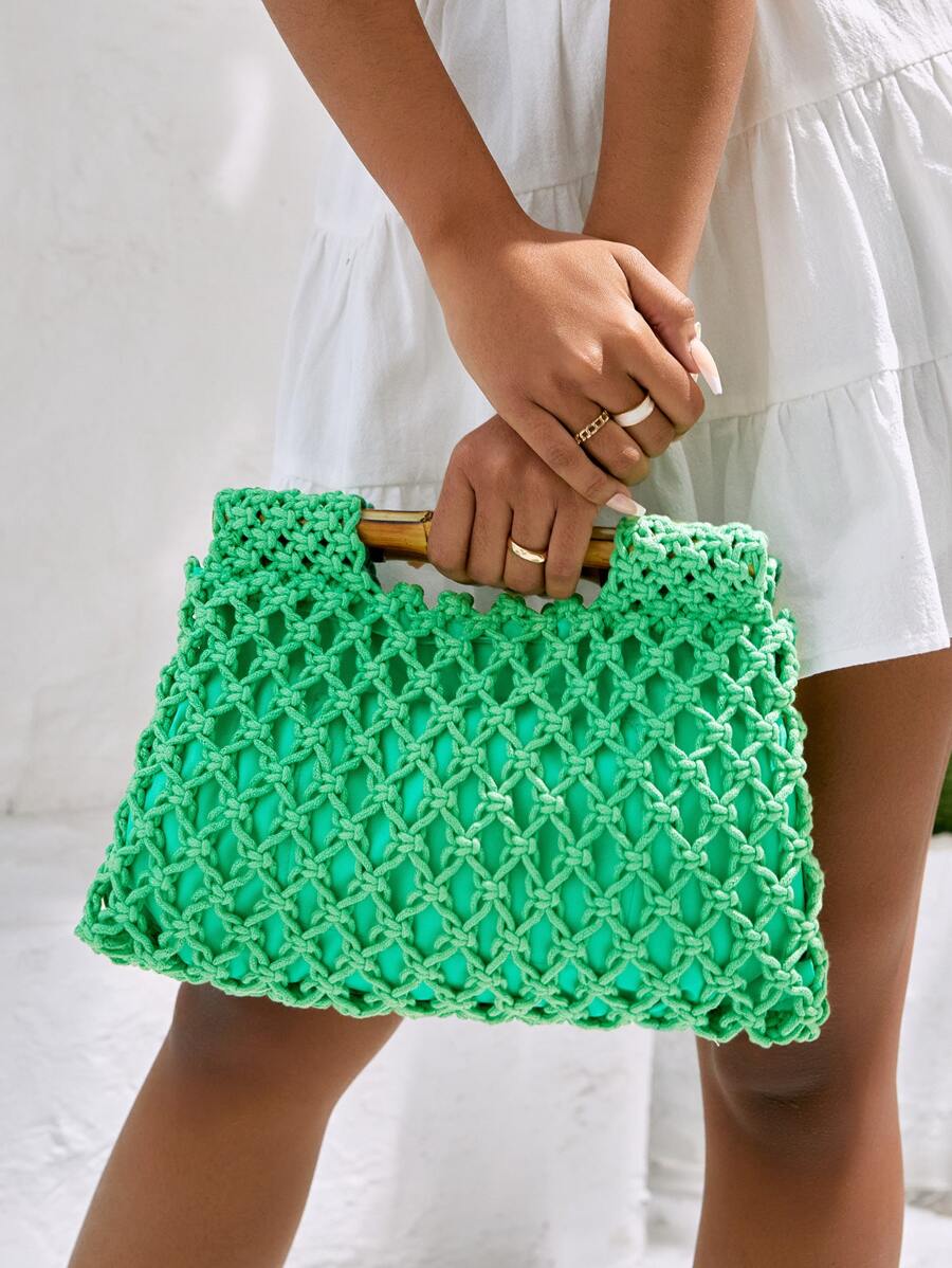 SHEIN SXY Elegant Ladies Neon Green Hollow Out Crochet Bag,For Summer ...