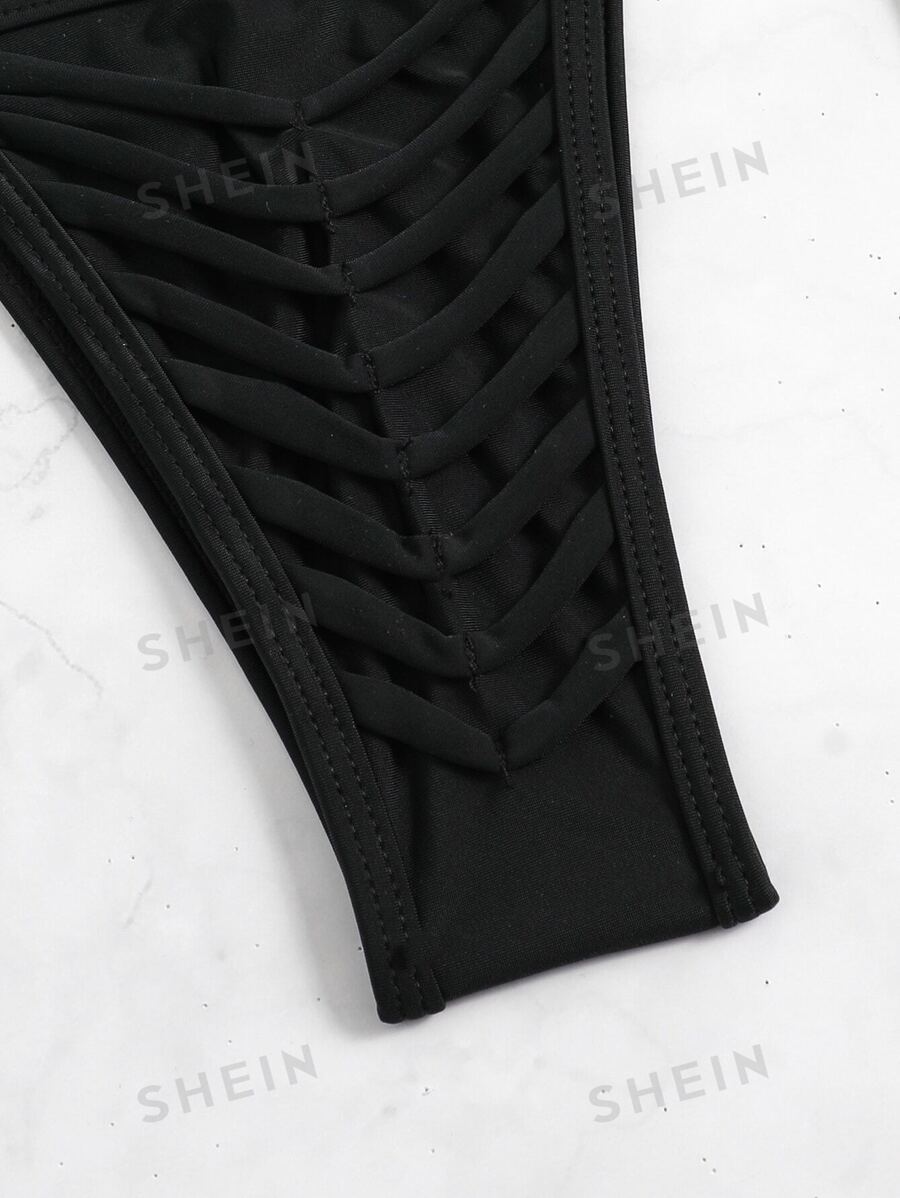 SHEIN Swim Summer Beach Cut-Out Micro Triangle Thong Bikini | SHEIN UK