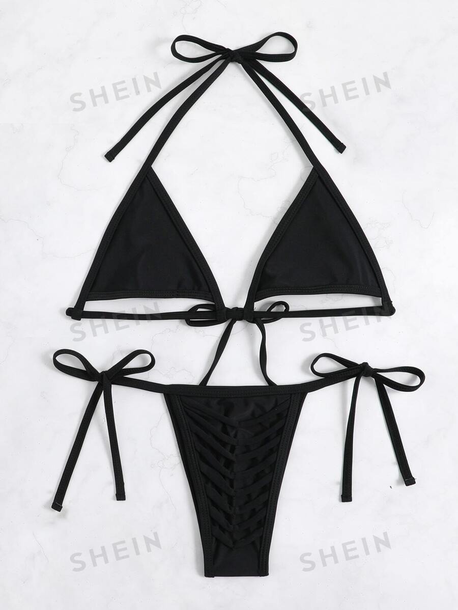SHEIN Swim Summer Beach Cut-Out Micro Triangle Thong Bikini | SHEIN UK
