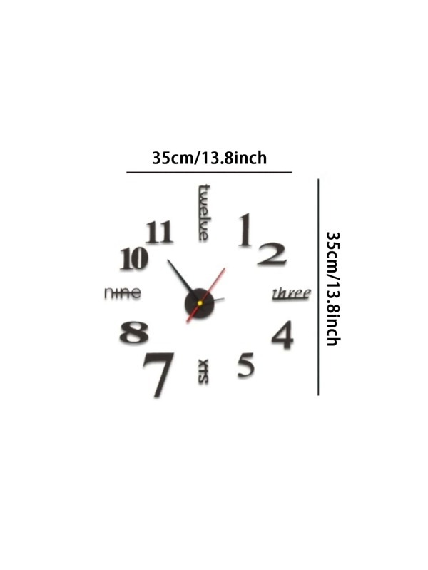 Letter Design Mirror Surface Wall Clock, Silver PMMA Hanging DIY Mirror ...