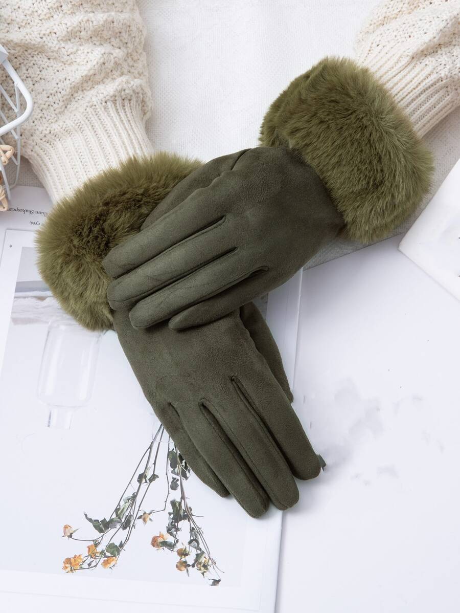 Fuzzy Panel Gloves | SHEIN USA