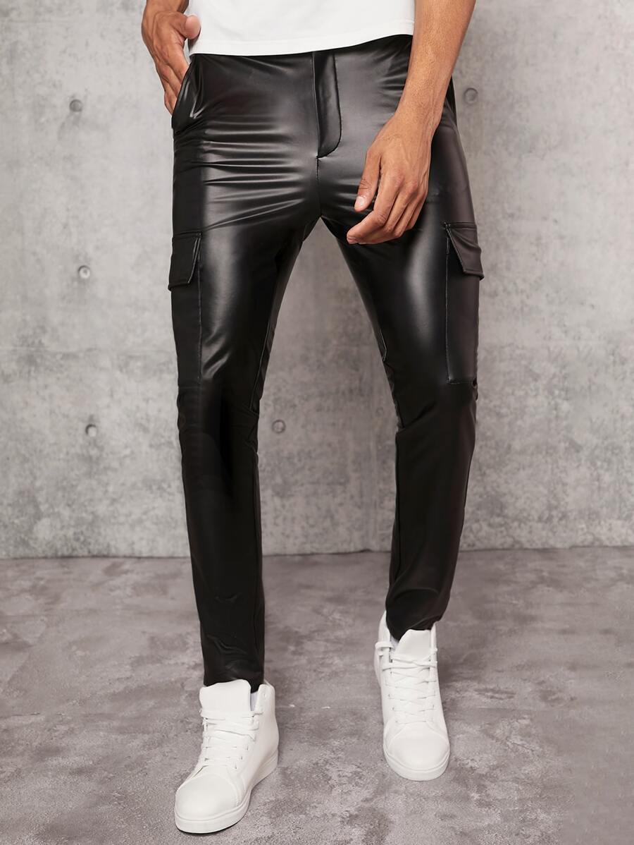 Manfinity ModaGents Men Flap Pocket Side PU Leather Pants | SHEIN USA