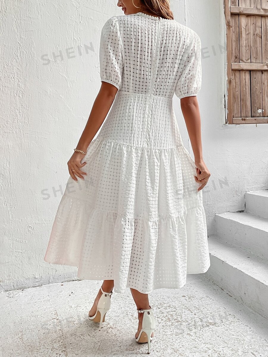 SHEIN VCAY Puff Sleeve Layered Hem Dress | SHEIN UK