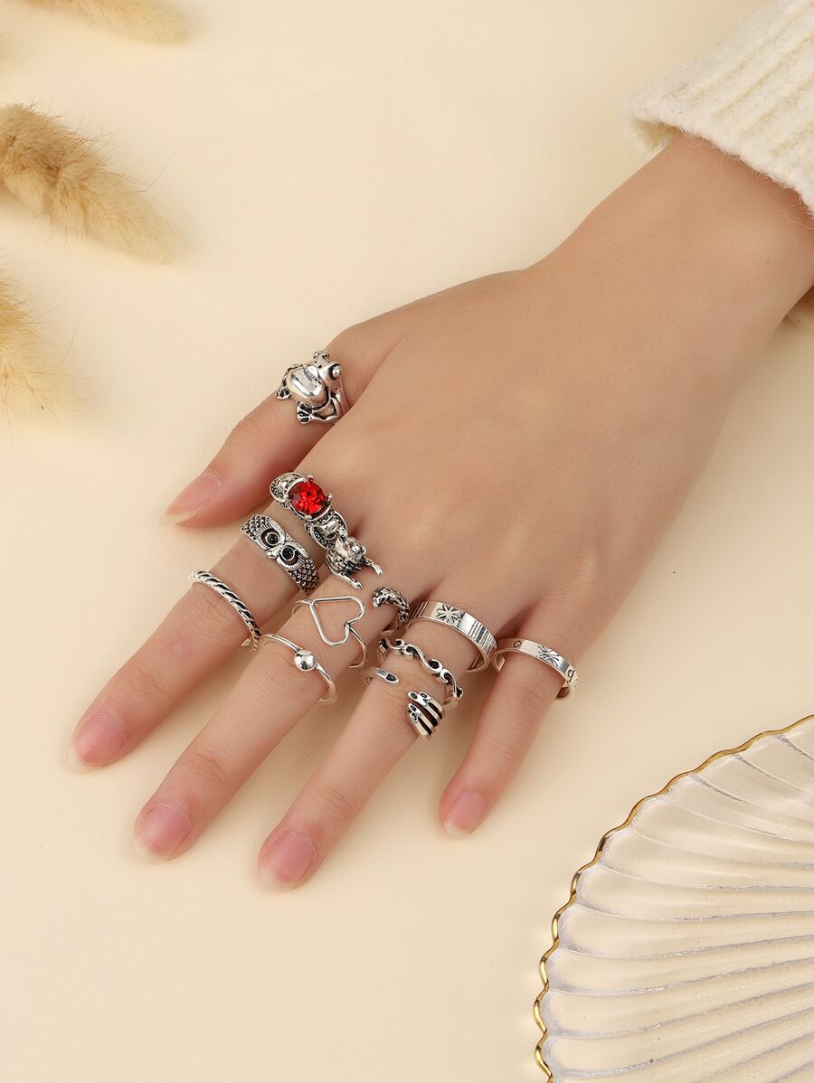 11pcs Owl & Frog Decor Ring | SHEIN USA