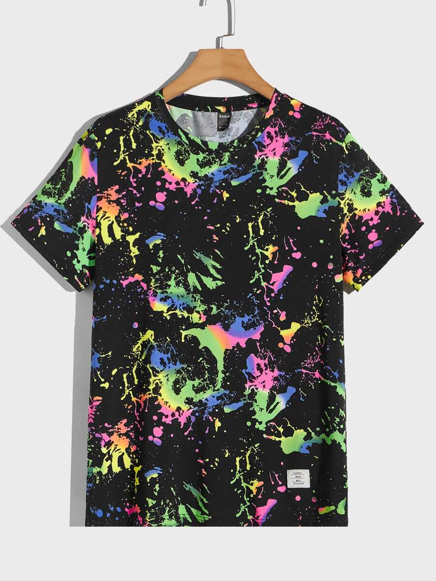 Manfinity BRENVOR Men Reflective Colorful Splash Ink Print Short Sleeve ...