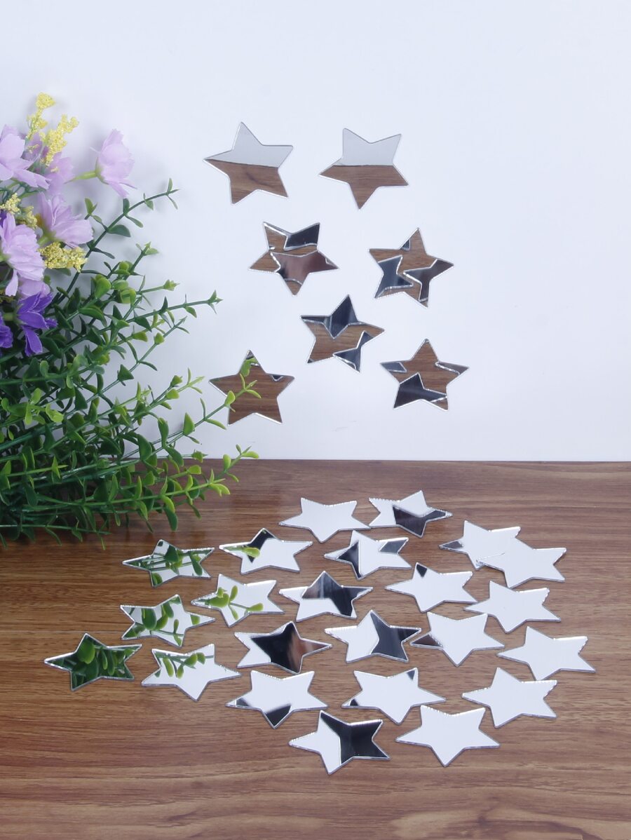 50pcs Star Shaped Mirror Wall Sticker, Silver Decorative Mirror For ...