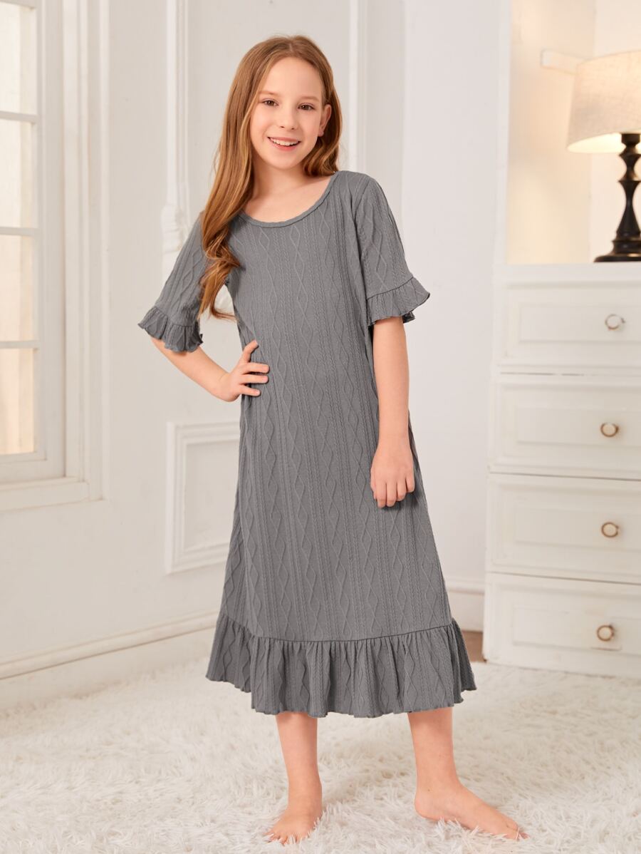 Tween Girls' Pajamas Nightgown, Short Sleeves, Long Style, Ruffled Hem ...