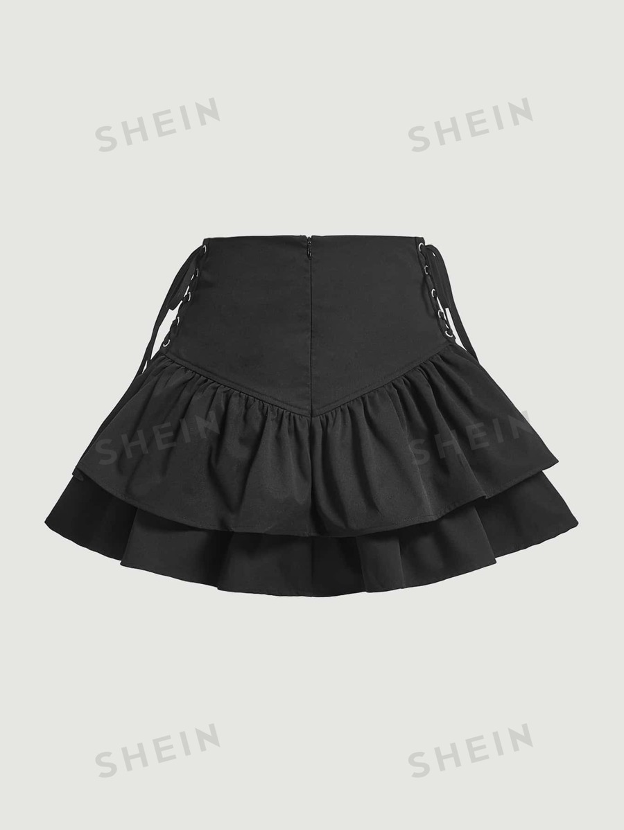 Shein Mod Lace Up Side Ruffle Hem Skirt Shein Usa