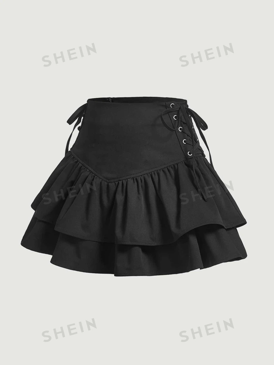 Shein Mod Lace Up Side Ruffle Hem Skirt Shein Usa