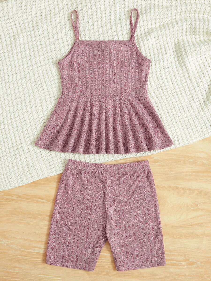 SHEIN Tween Girl Solid Peplum Cami Top & Biker Shorts | SHEIN USA