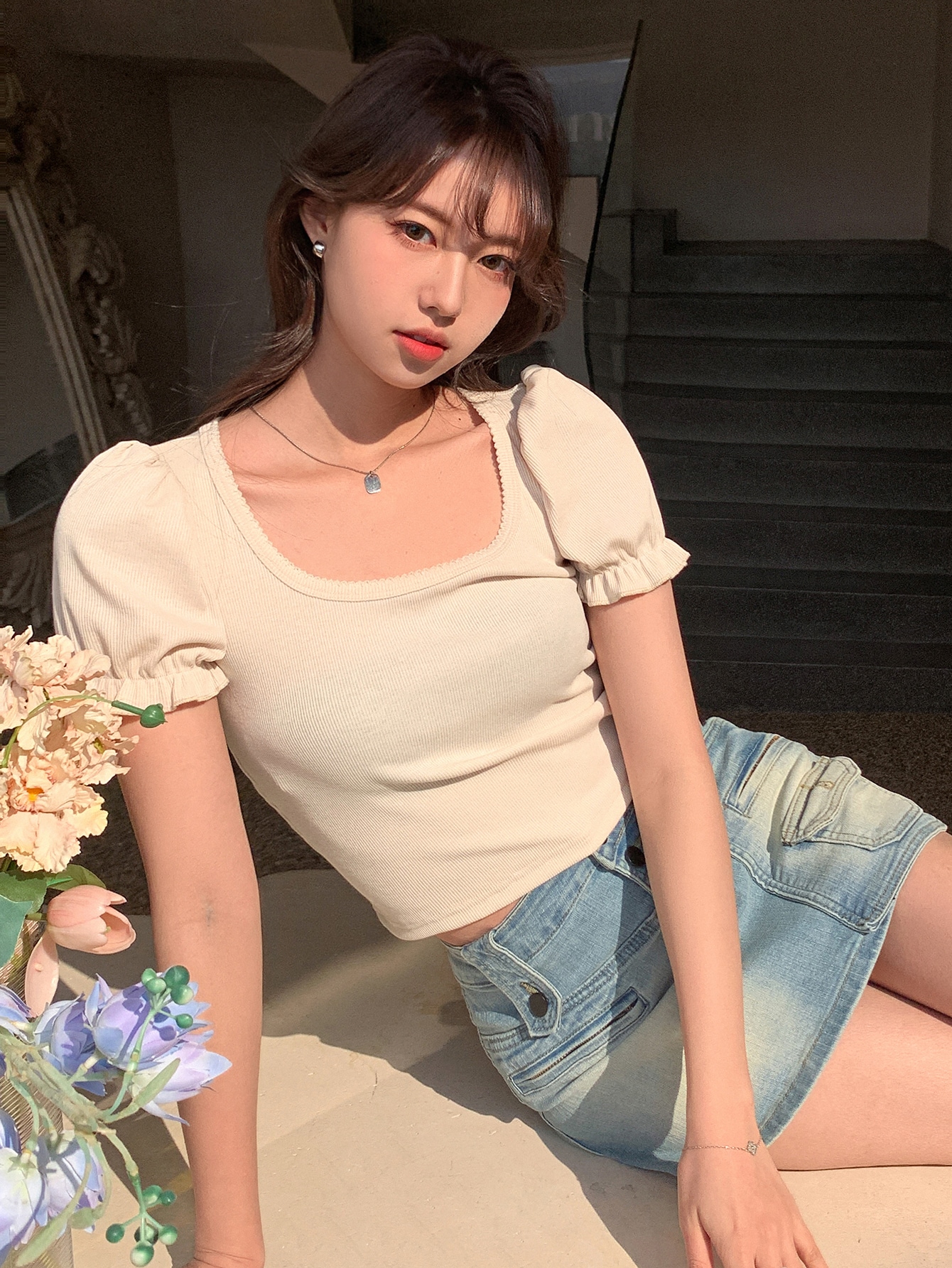 DAZY Puff Sleeve Scoop Neck Tee | SHEIN USA