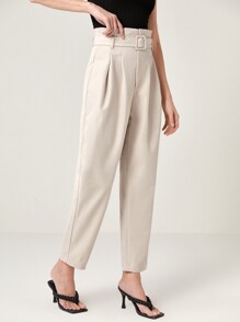 SHEIN BIZwear Fold Pleated Belted Pants | SHEIN EUR