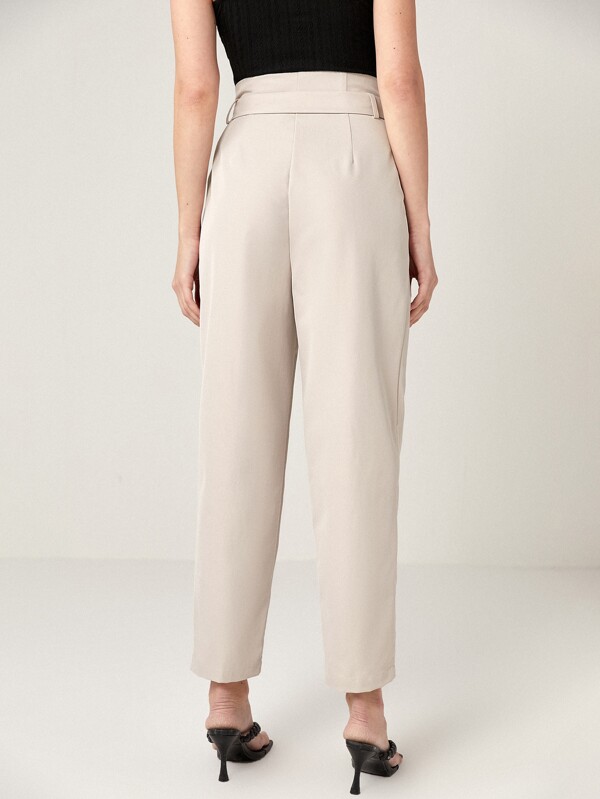 SHEIN BIZwear Fold Pleated Belted Pants | SHEIN EUR