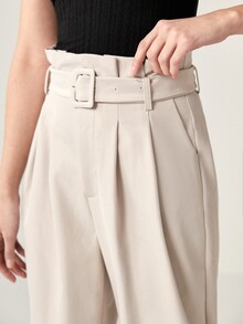 SHEIN BIZwear Fold Pleated Belted Pants | SHEIN EUR