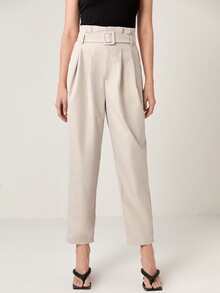 SHEIN BIZwear Fold Pleated Belted Pants | SHEIN EUR