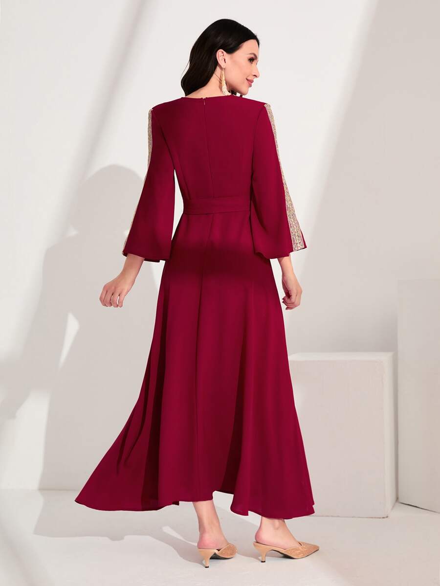 SHEIN Najma Robe ceinturée avec détails de ruban rouge bourgogne | Mode ...