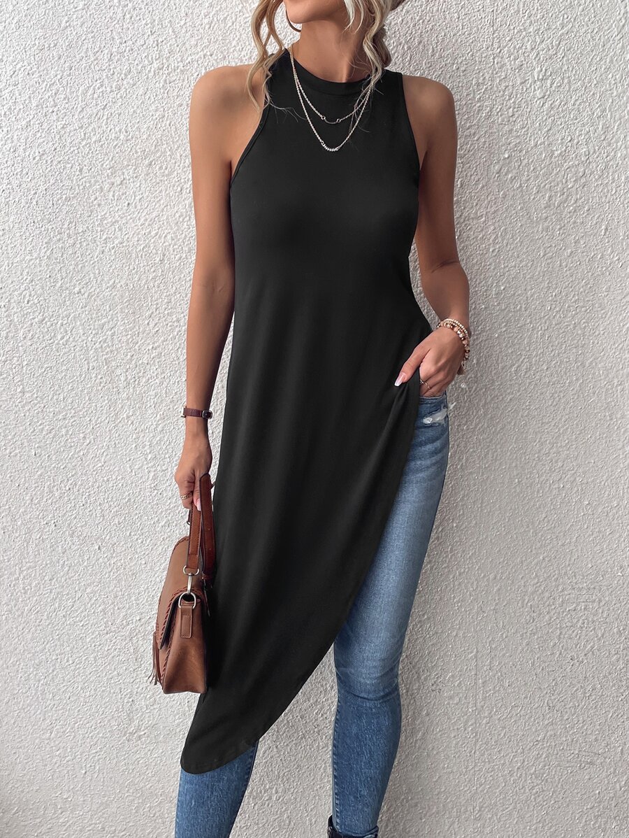 EMERY ROSE Solid Asymmetrical Hem Tank Top | SHEIN USA