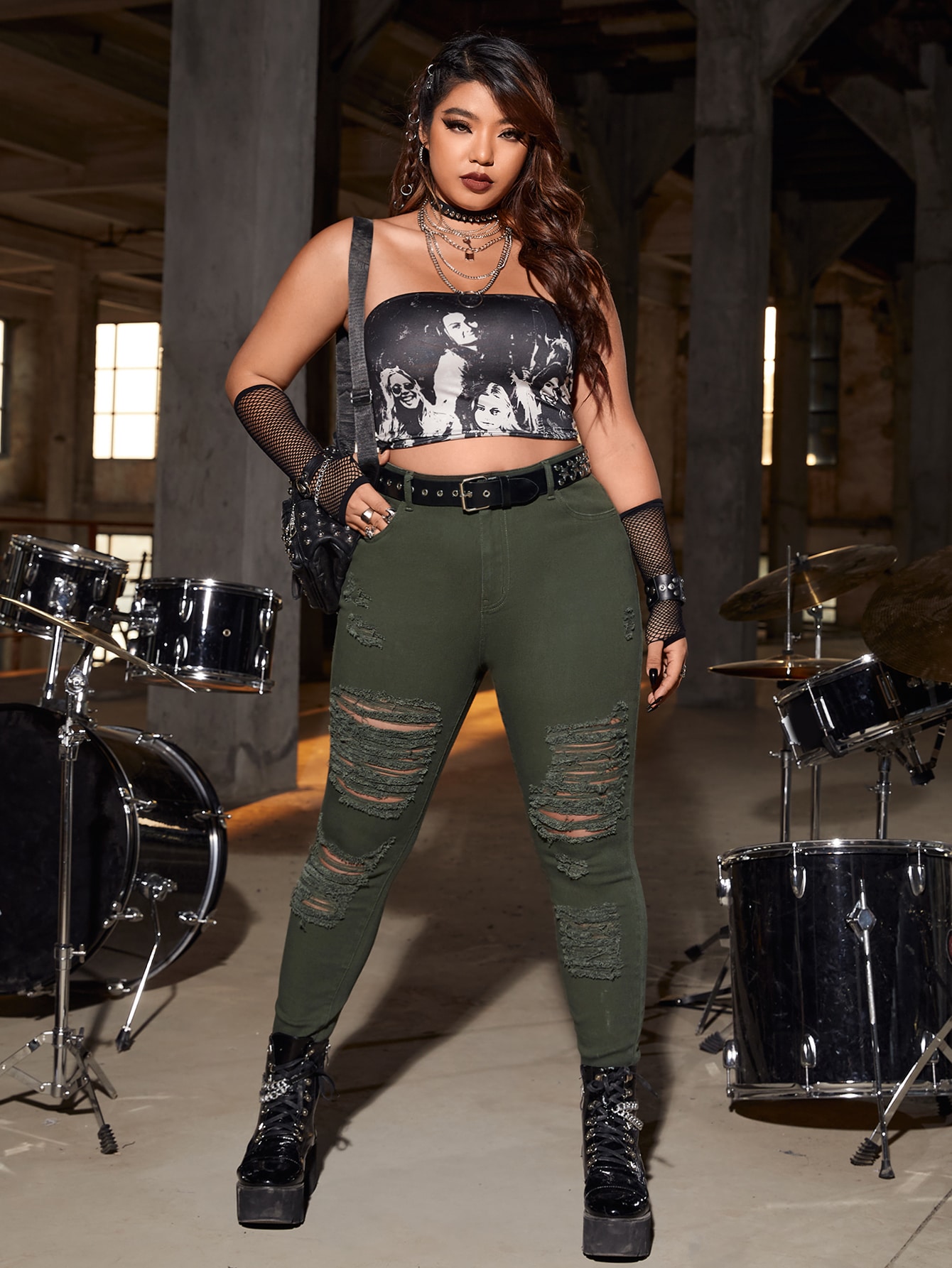 SHEIN ICON Plus Ladder Ripped Skinny Jeans Without Belt | SHEIN USA