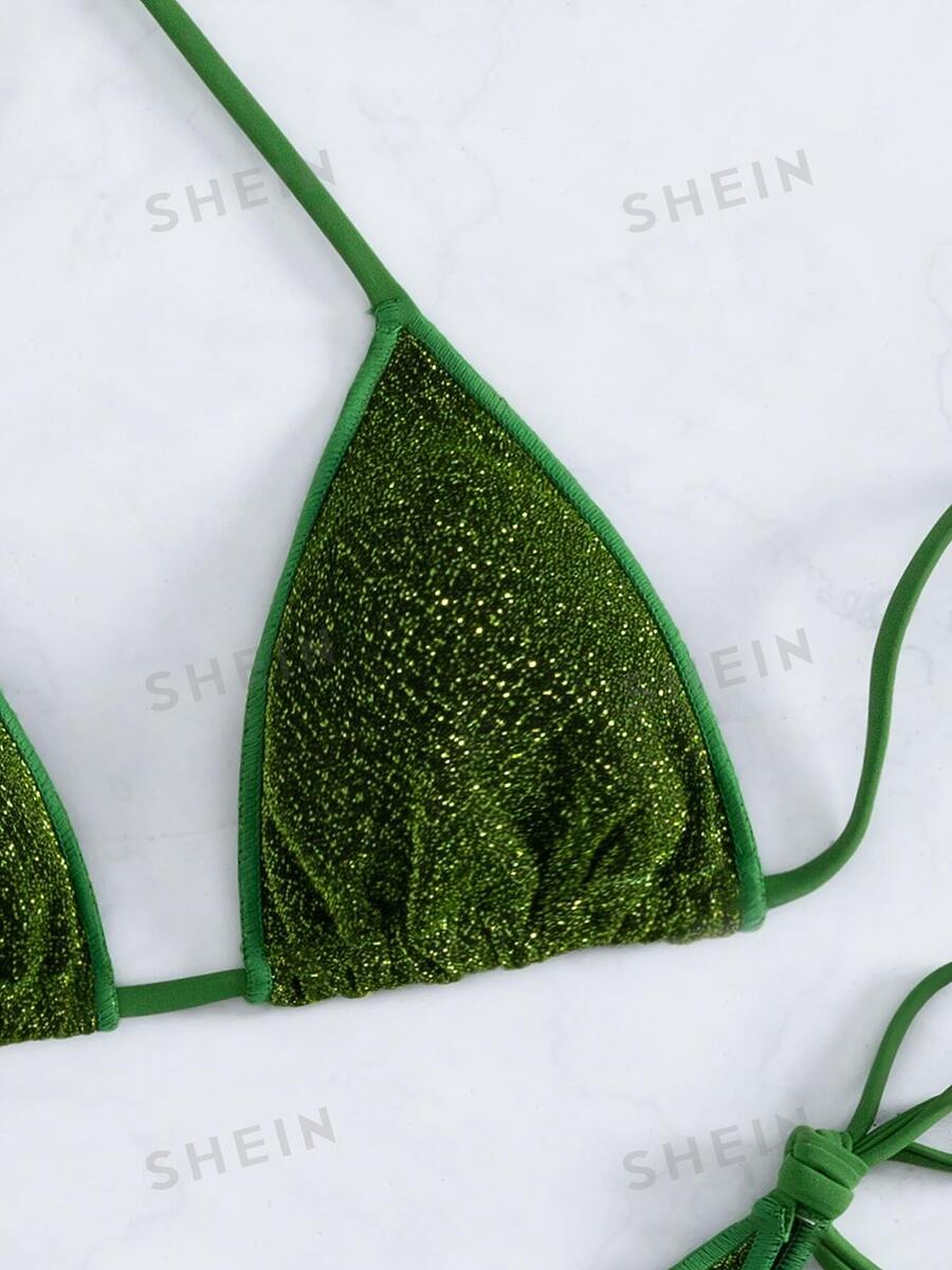 SHEIN Swim Summer Beach Glitter Halter Micro Triangle Bikini Set ...