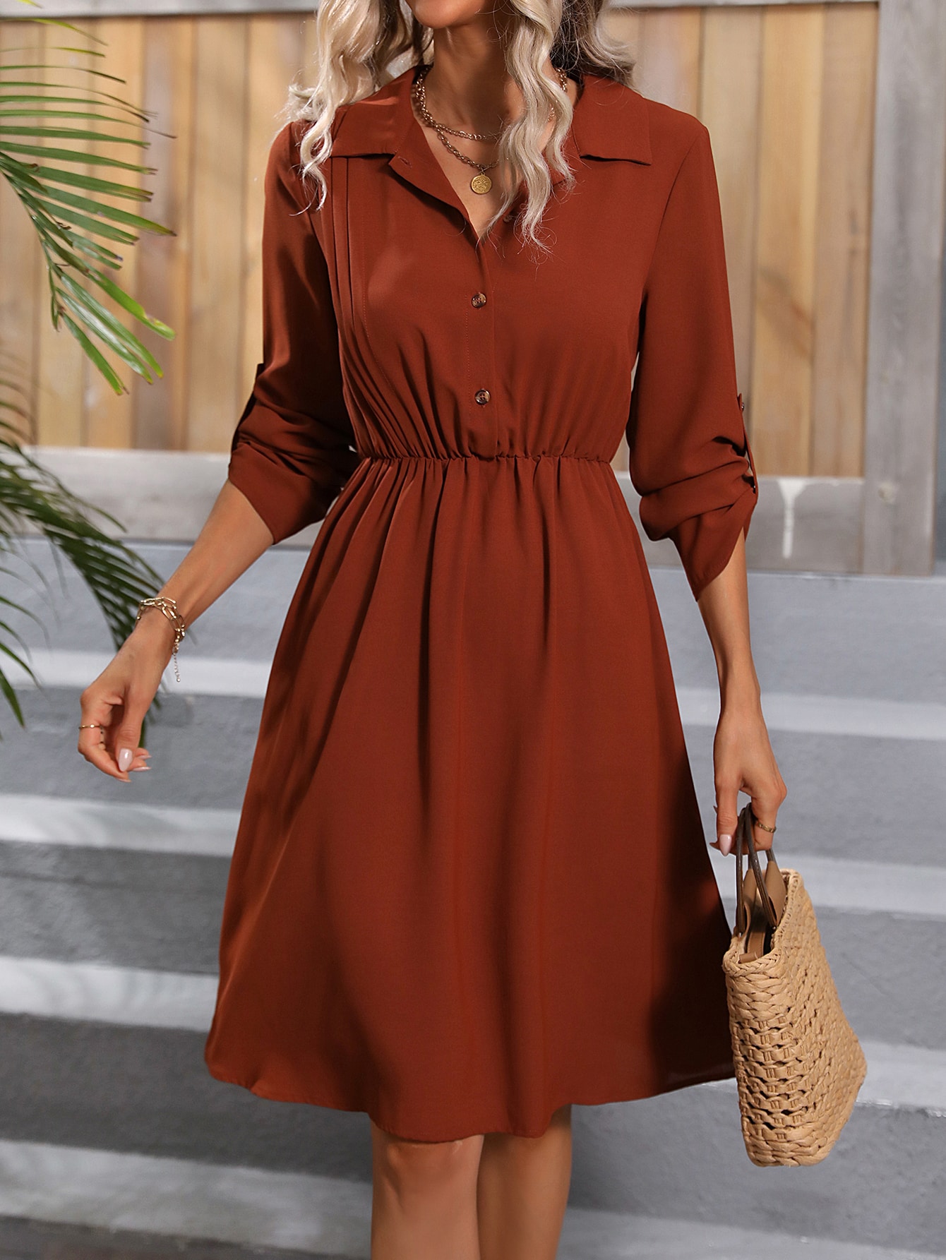 Shein Clasi Roll Tab Sleeve Shirt Dress Shein Eur