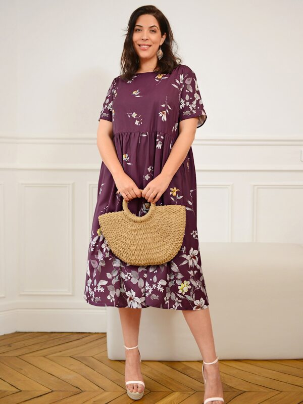 EMERY ROSE Plus Floral Print Ruffle Hem Smock Dress | SHEIN USA