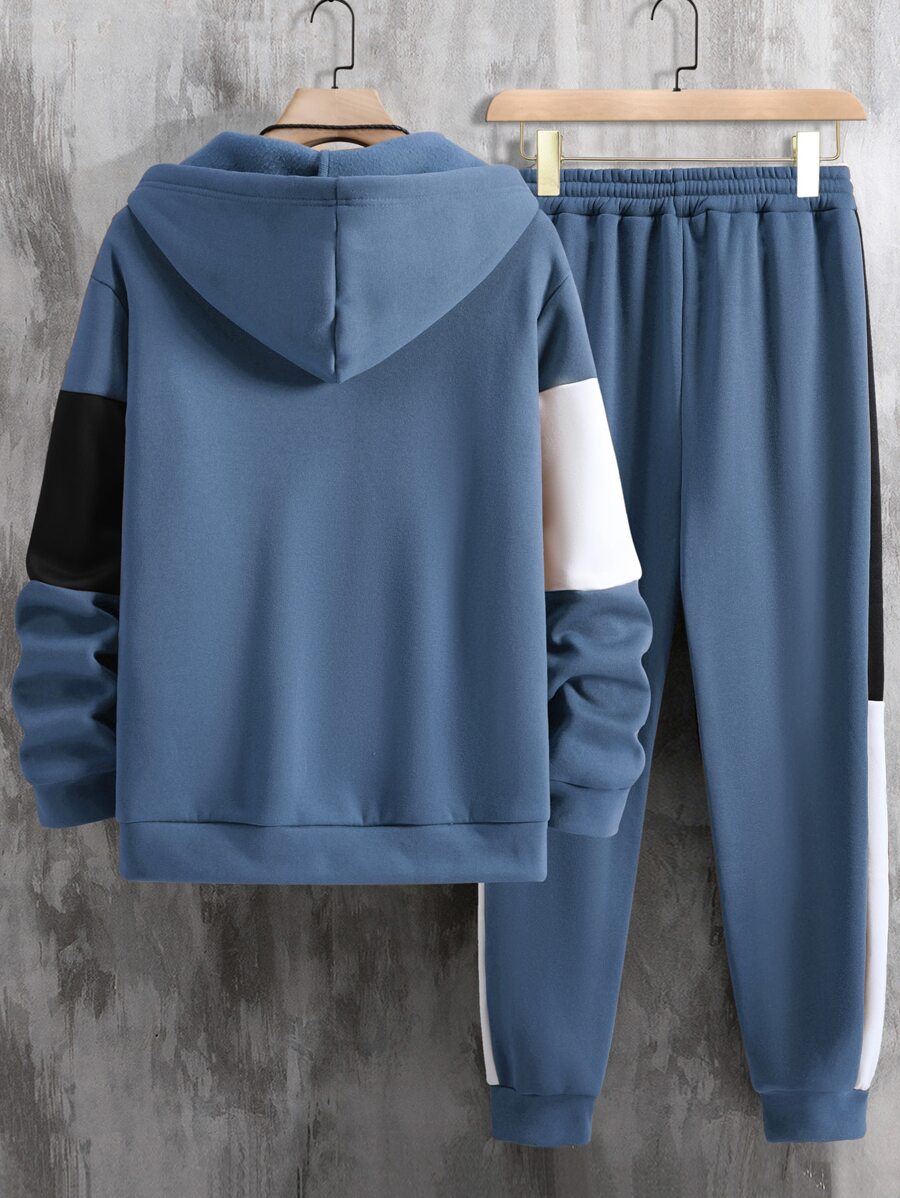 Manfinity Hypemode Men Colorblock Drawstring Thermal Hoodie & Sweatpants Without Tee | SHEIN USA