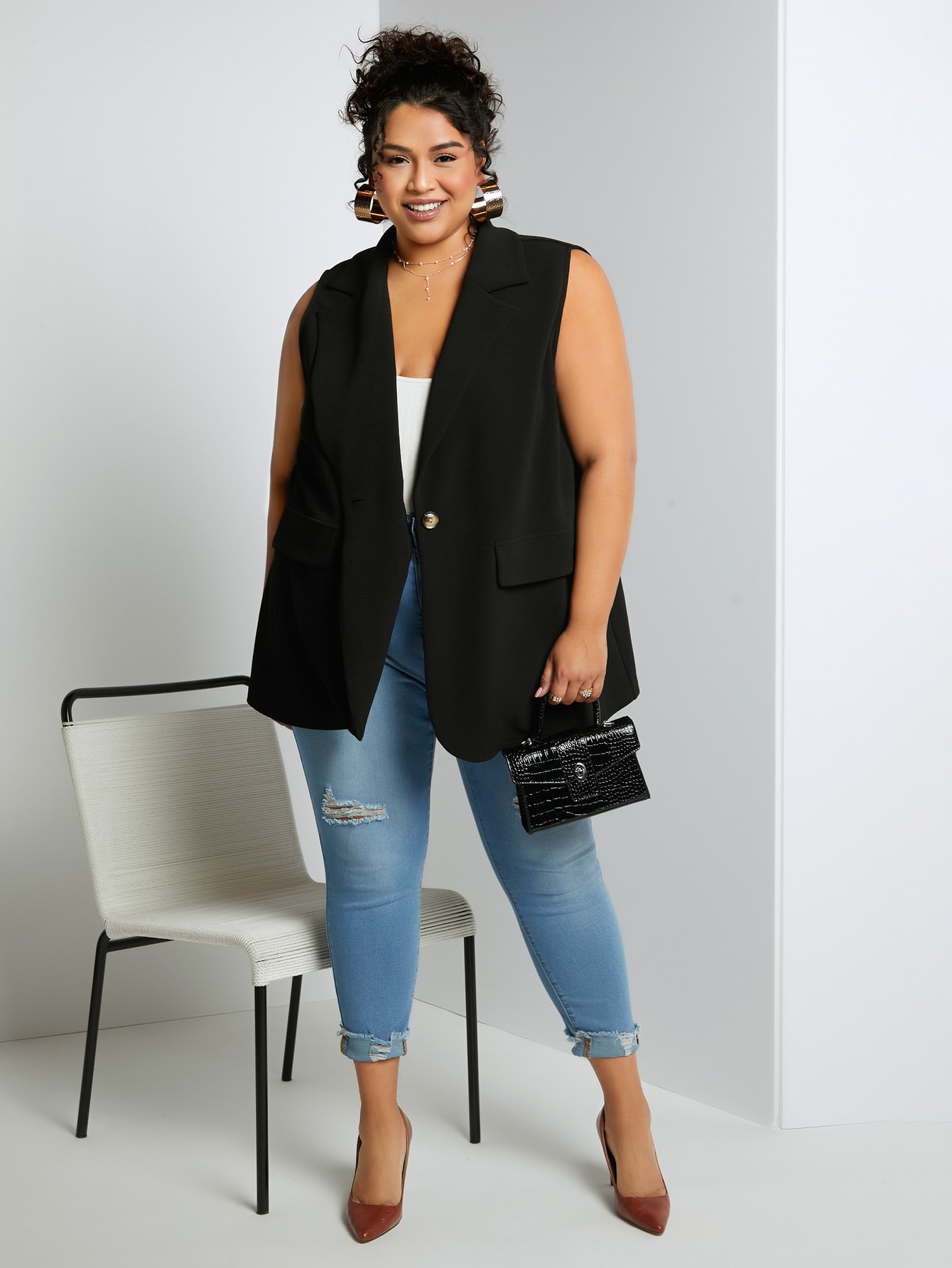 SHEIN CURVE+ Plus Single Button Vest Blazer | SHEIN USA