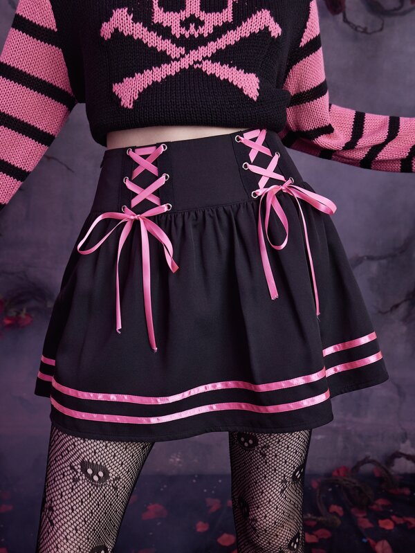 Goth Striped Lace Up Skirt | SHEIN UK