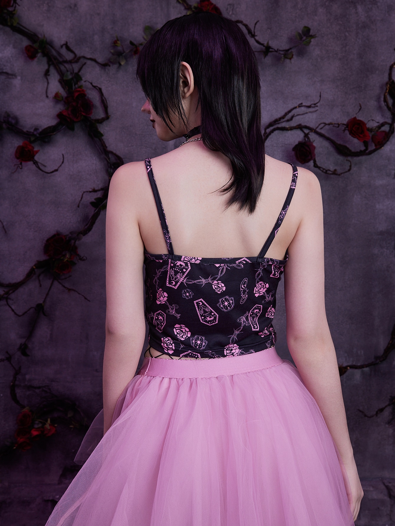 Romwe Goth Floral And Hand Graphic Contrast Lace Cami Top Shein Usa