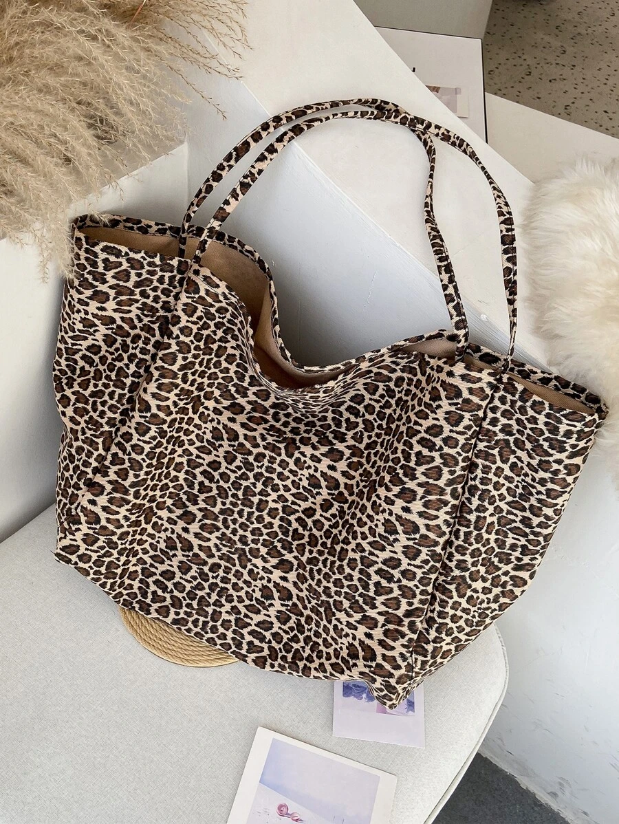 Large Capacity Leopard Print Tote Bag, Leopard Print Bag | SHEIN USA