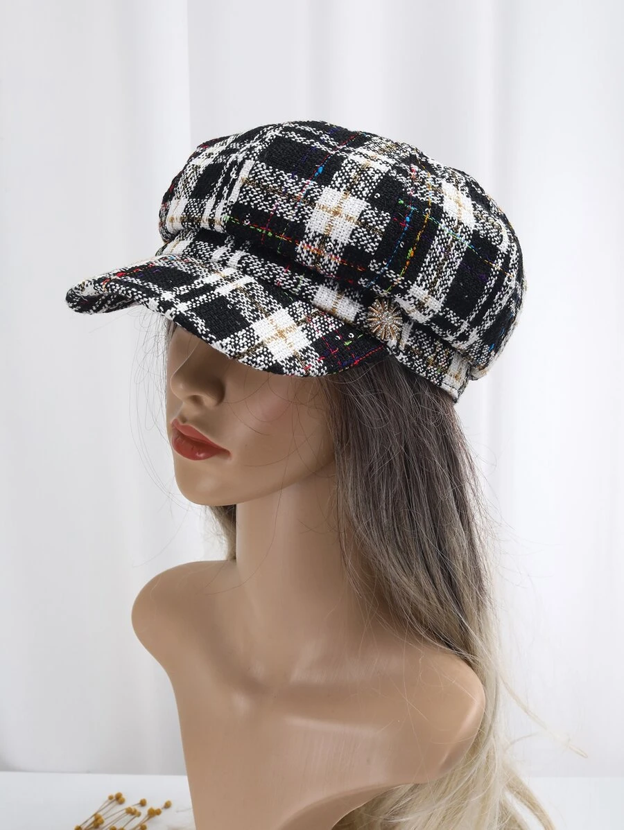 Plaid Pattern Baker Boy Cap | SHEIN USA