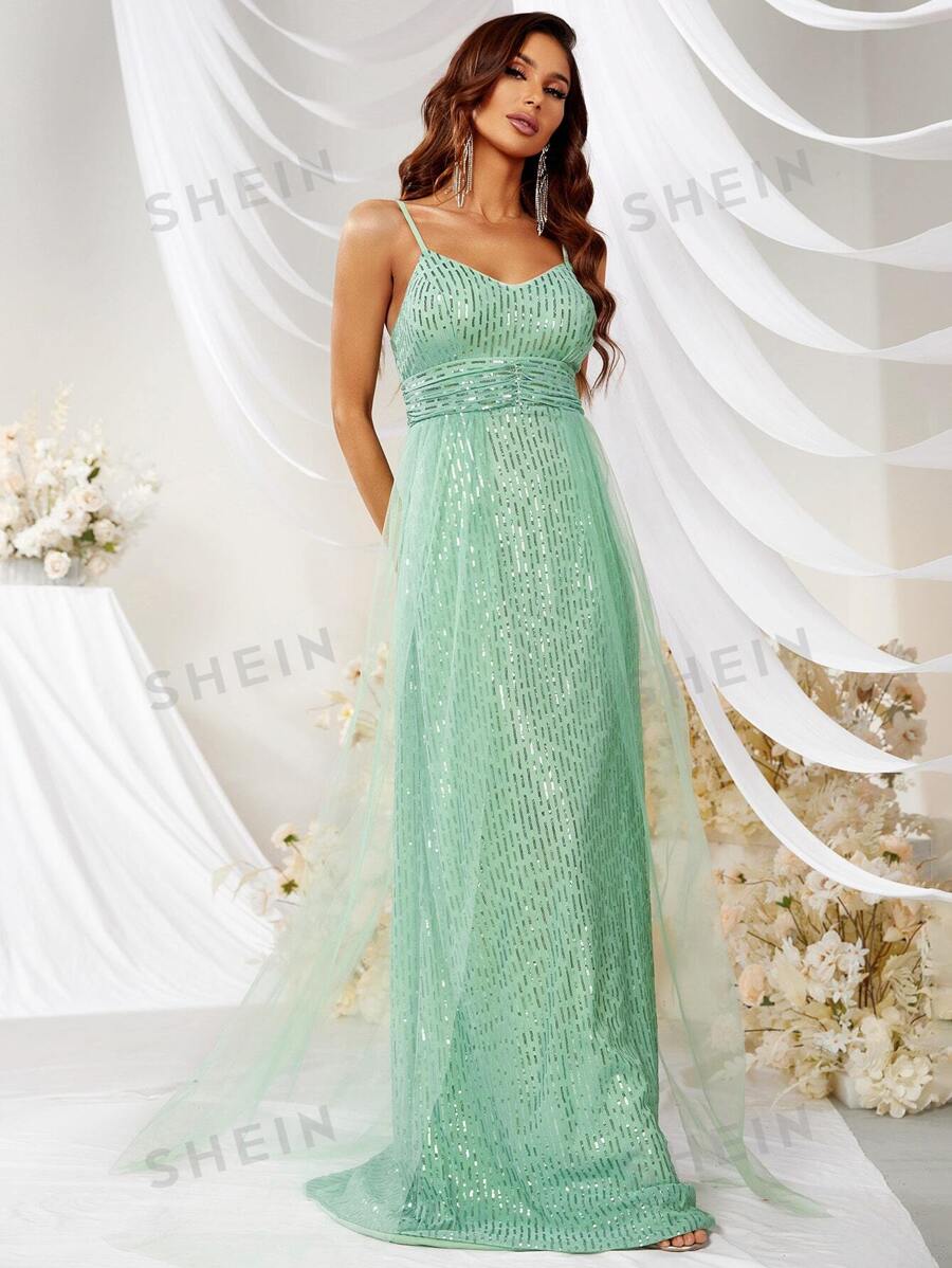 Giffniseti Contrast Sequin Mesh Overlay Cami Prom Dress | SHEIN UK