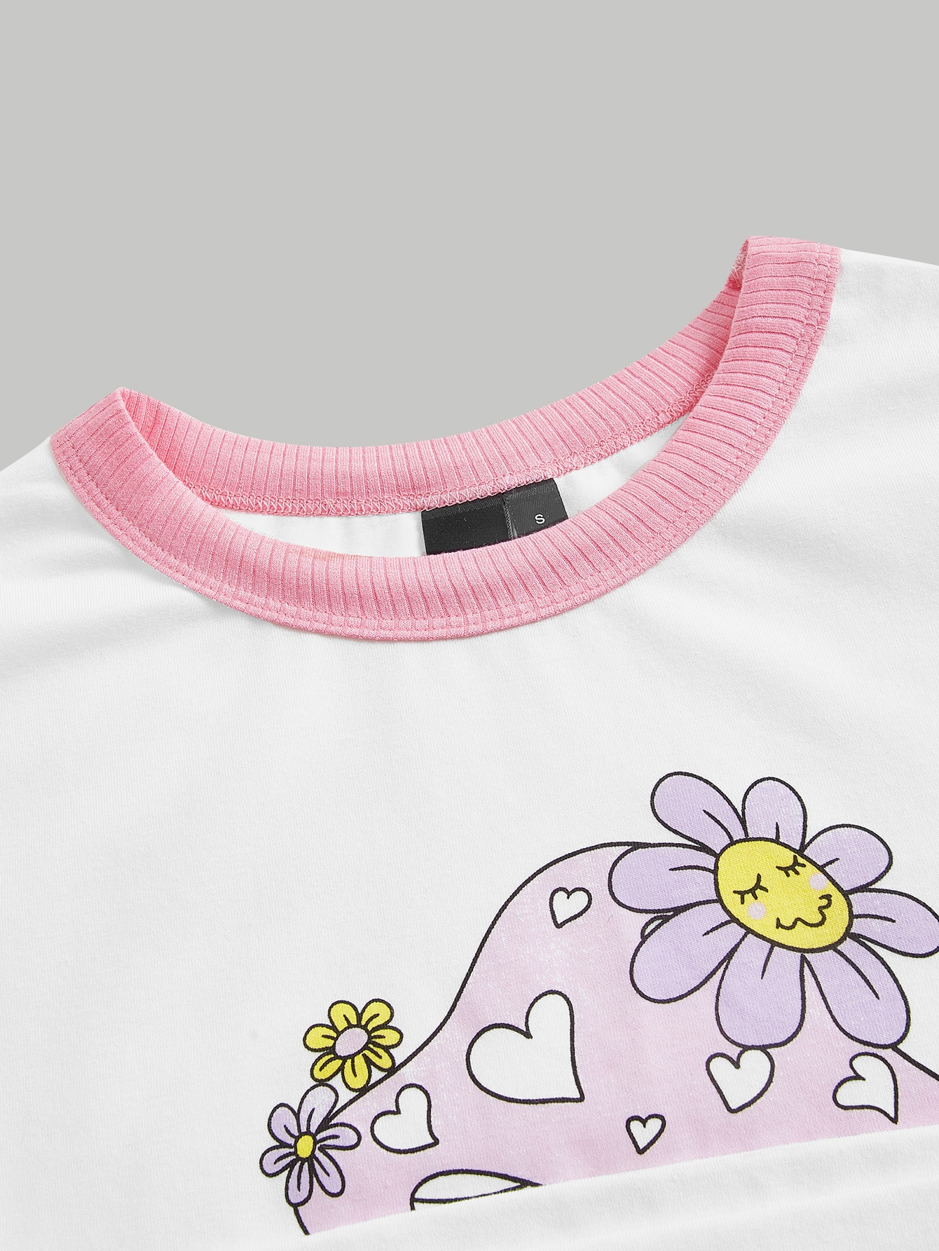 Shein Mod Camiseta Crop Seta And Con Estampado Floral Unido En Contraste