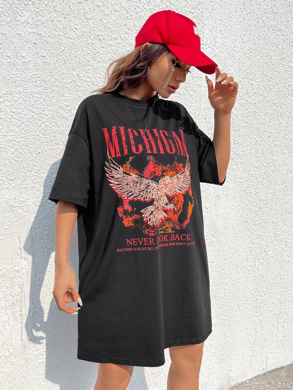 Shein Coolane Eagle And Slogan Graphic Drop Shoulder Tee Dress Shein Usa
