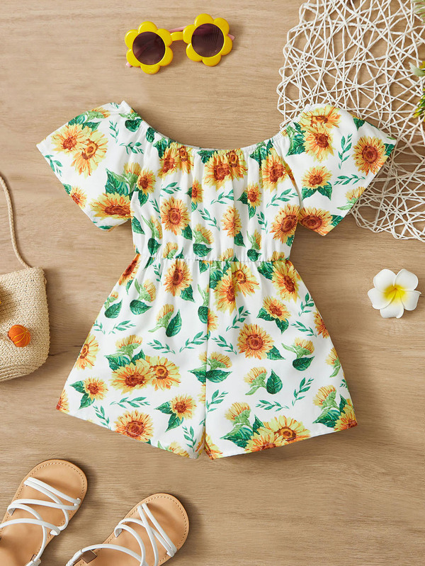 SHEIN Baby Sunflower Print Romper | SHEIN USA