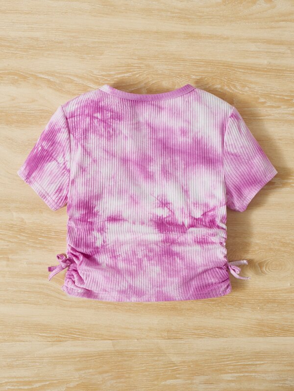 SHEIN Teen Girls Tie Dye Heart Print Tie Dye Ruched Knot Side Tee ...