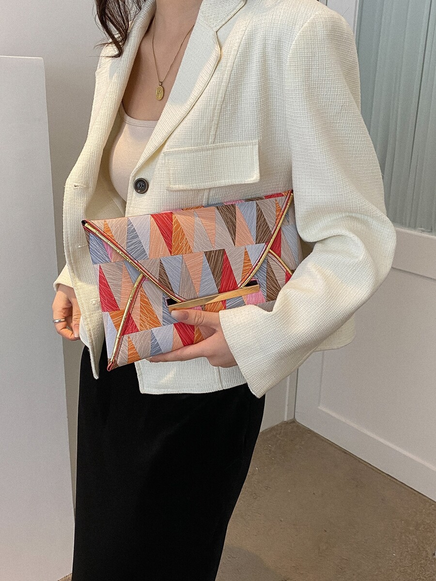 Geometric Pattern Metal Decor Square Bag | SHEIN USA