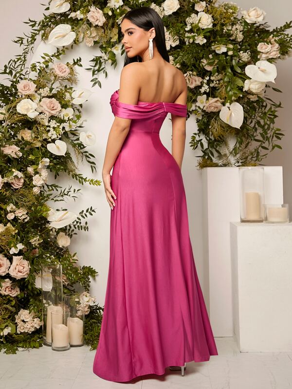 SHEIN Belle Off Shoulder Ruched Split Thigh Bridesmaid Dress | SHEIN USA