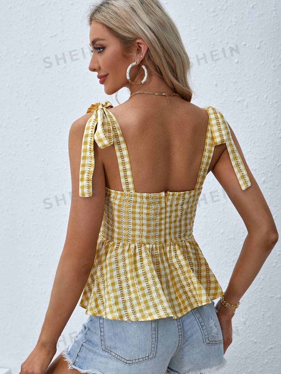 Shein Wywh Gingham Tie Shoulder Peplum Wide Straps Top Shein Uk
