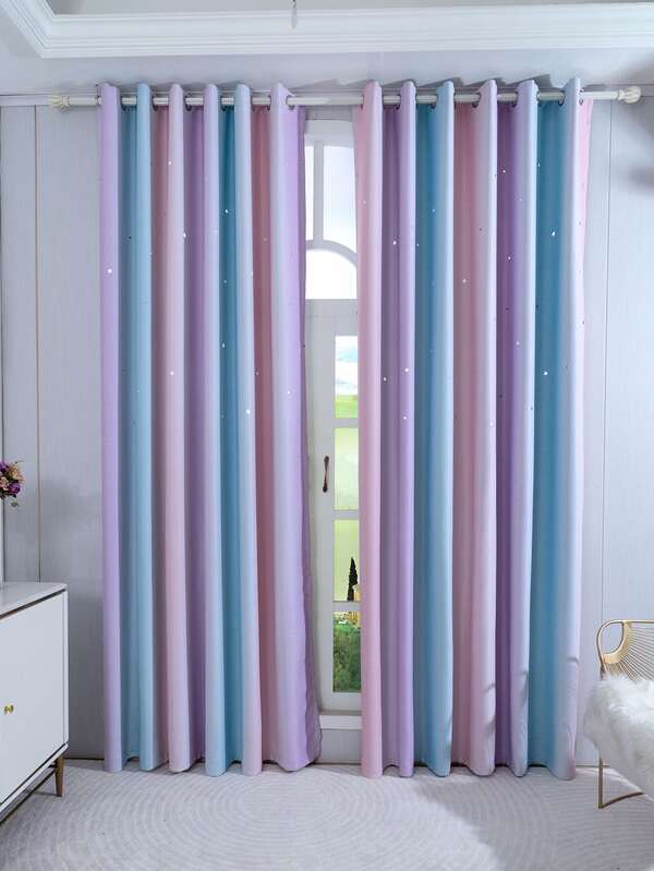 Gradient Color Star Hollow Single Panel Blackout Curtain | SHEIN USA