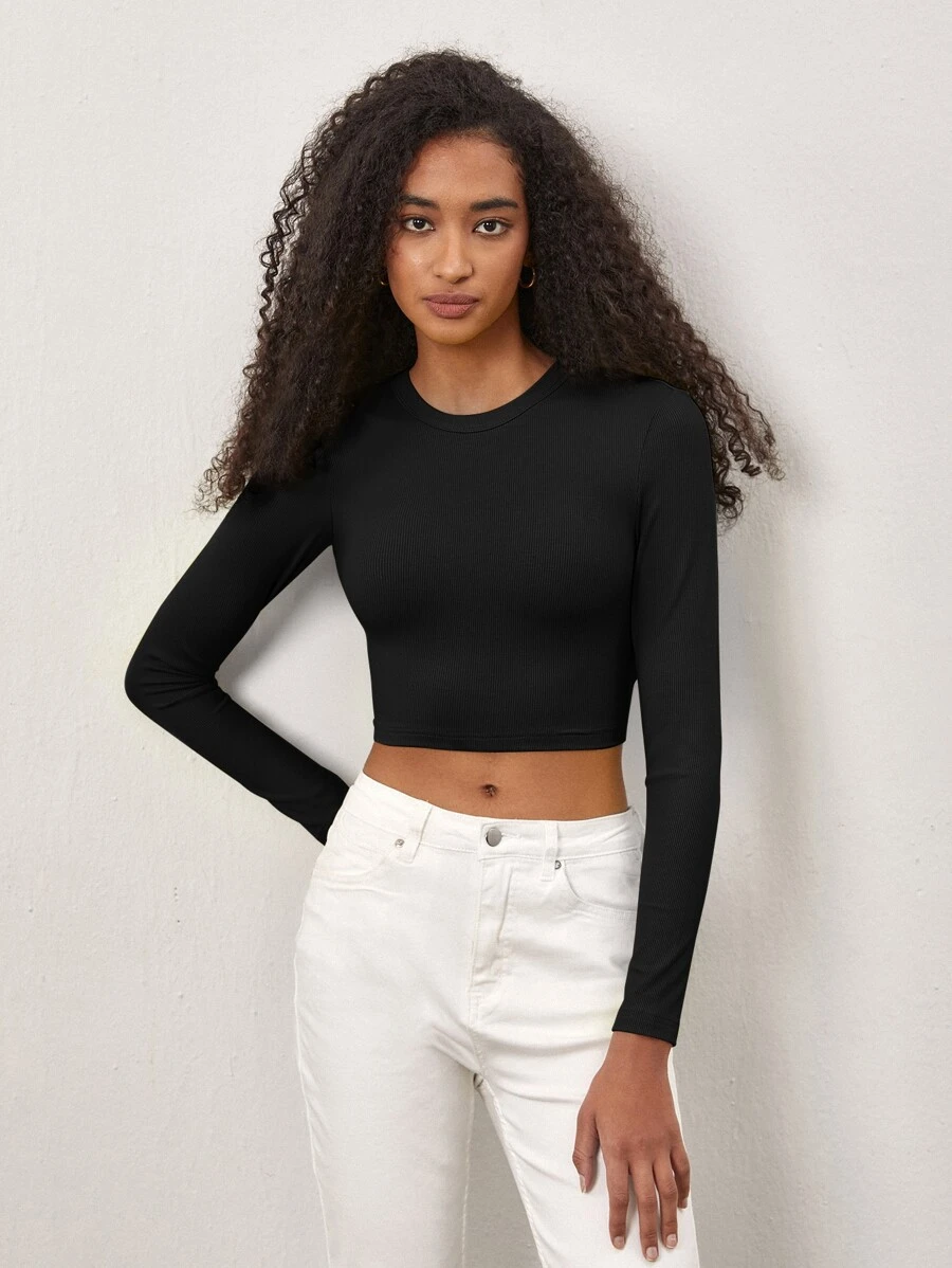 SHEIN BASICS Solid Crop Tee | SHEIN USA