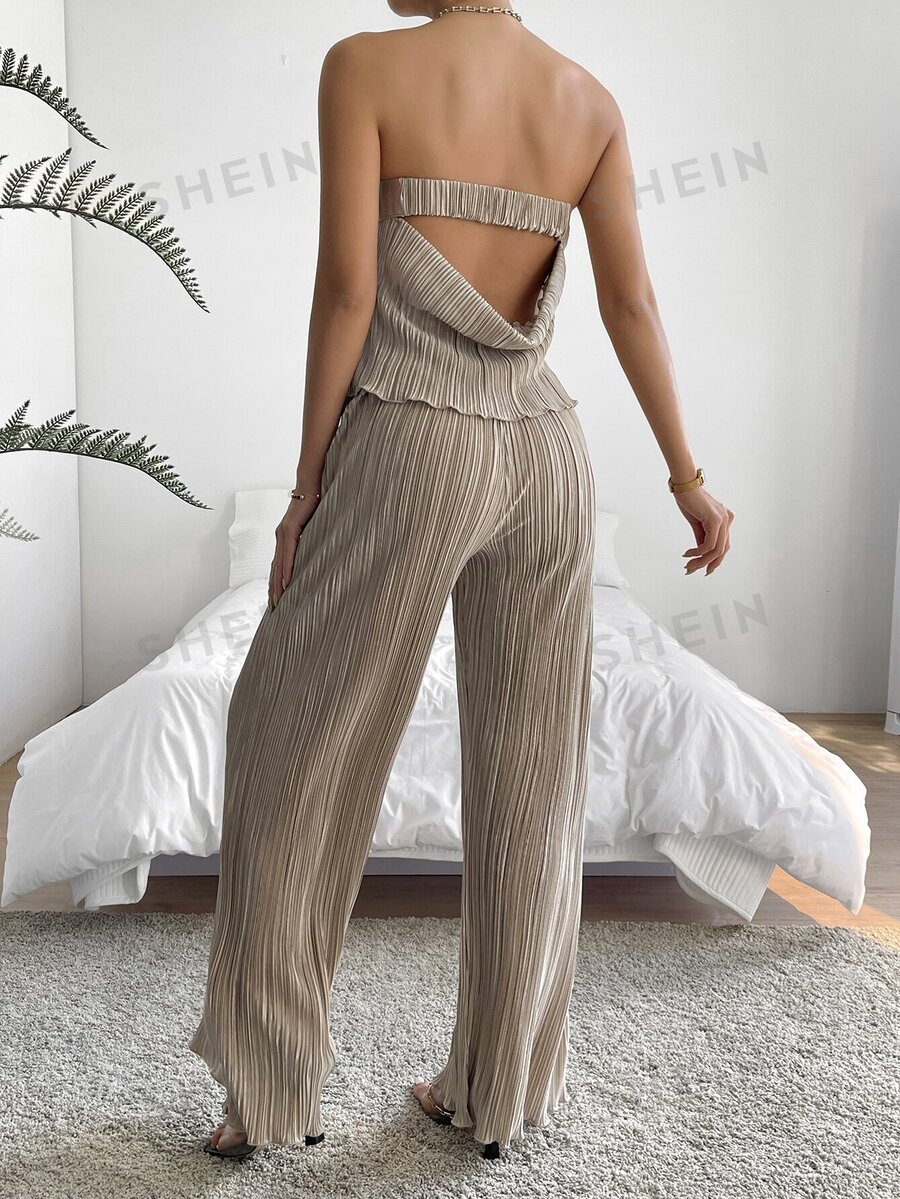 SHEIN X Tarsha Whitmore SHEIN Privé Solid Backless Tube Top & Wide Leg ...