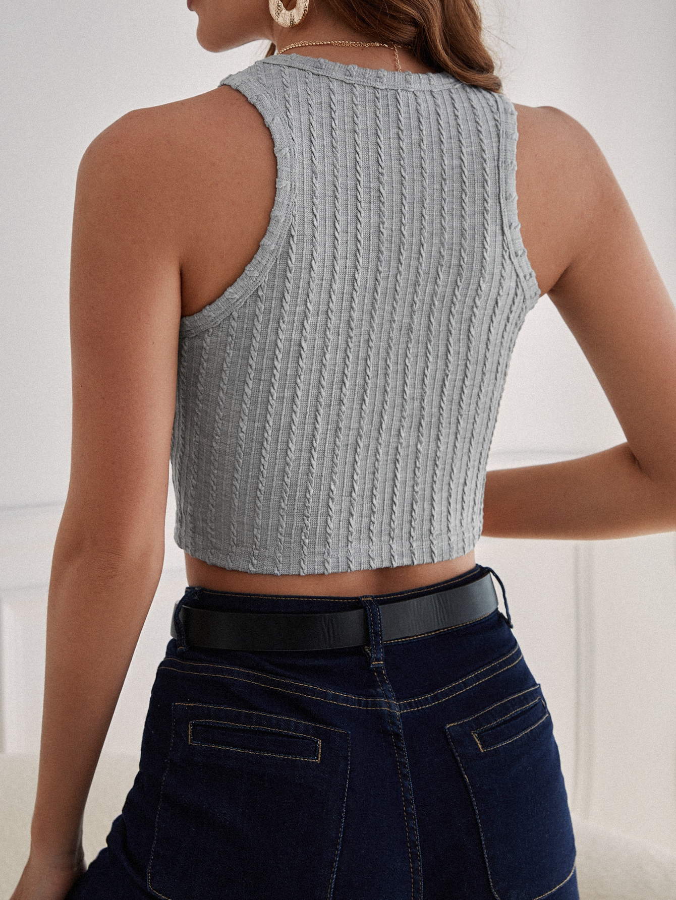 SHEIN Frenchy Solid Cable Knit Tank Top | SHEIN USA