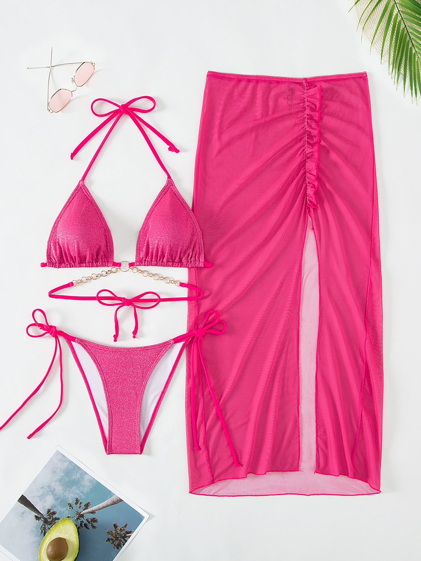 Shein Swim Chicsea Plain Halter Triangle Bikini Swimsuit With Beach